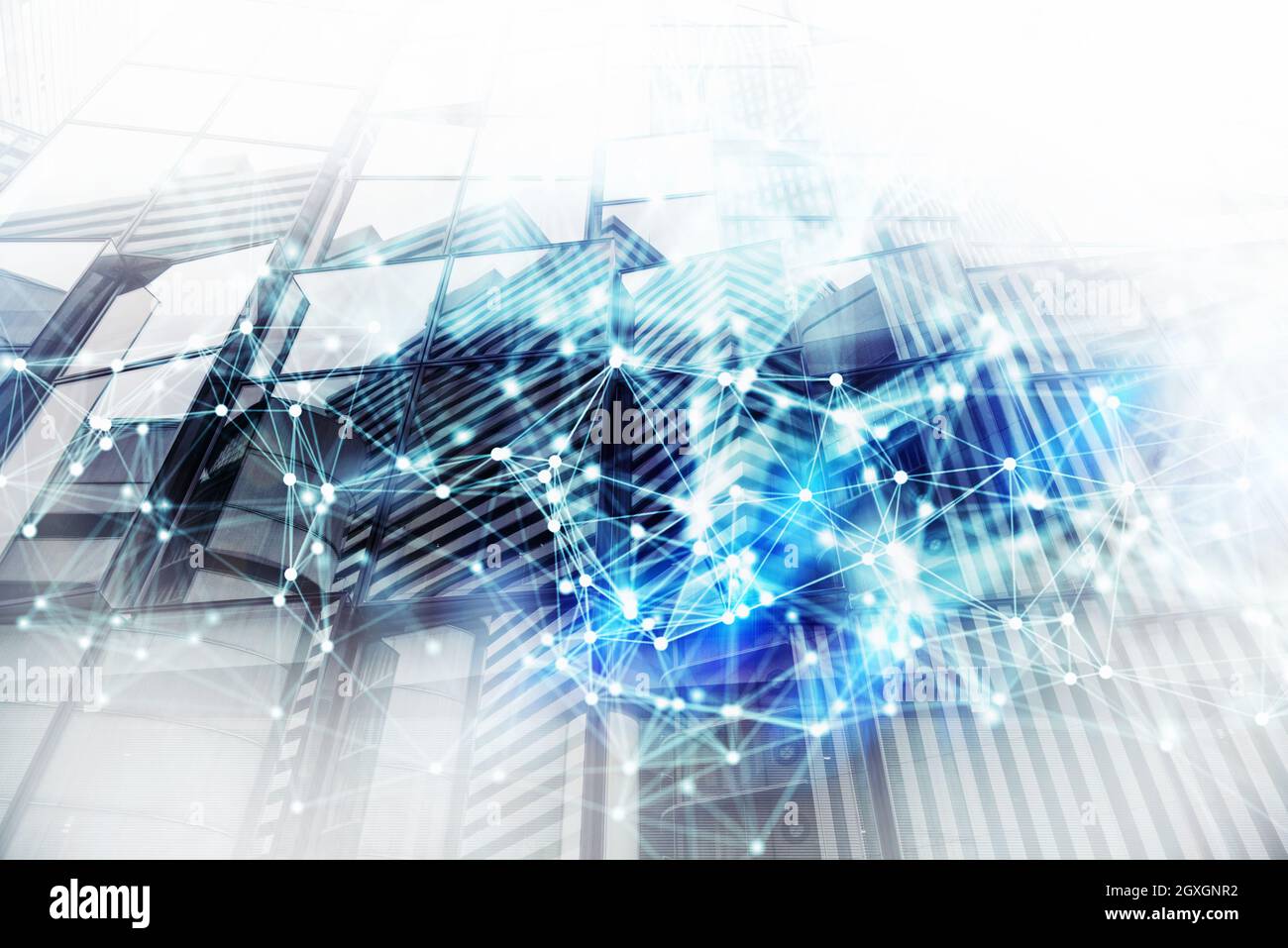 Abstract concept of network infrastructure. Double exposure effects ...