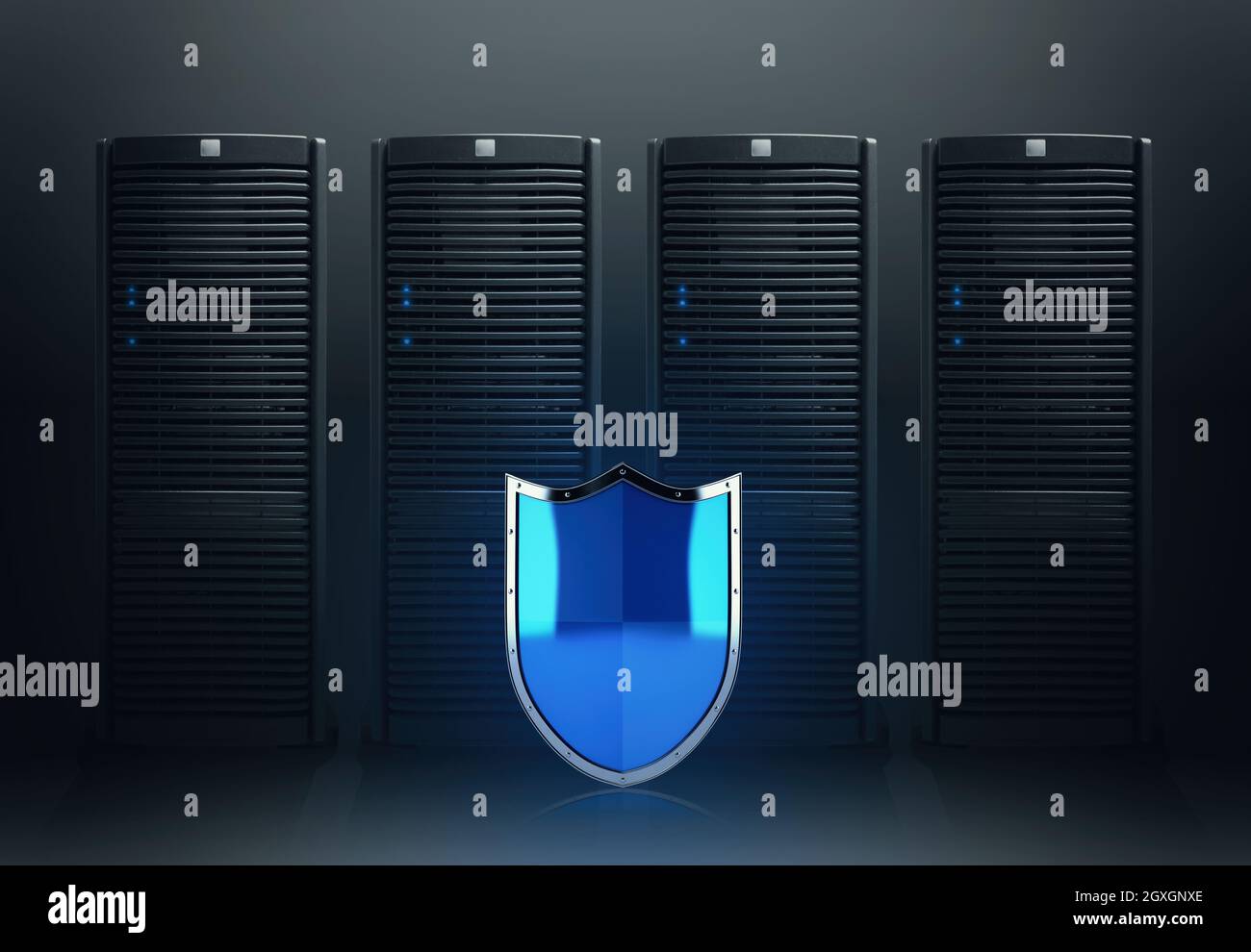 Four database servers in a dark background Stock Photo - Alamy