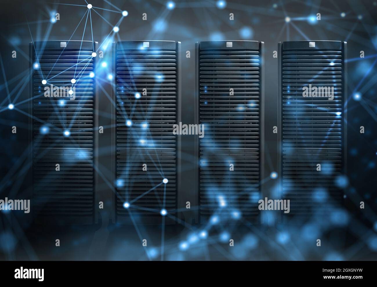 Four database servers in a dark background Stock Photo - Alamy