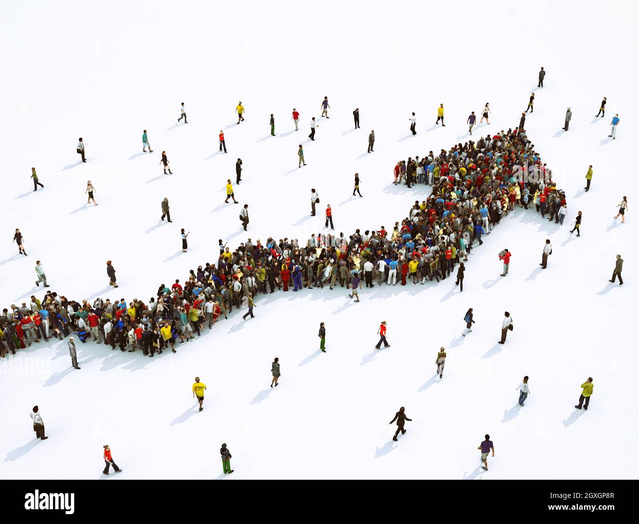 Multitude of people united to form an arrow. 3D Rendering Stock Photo ...