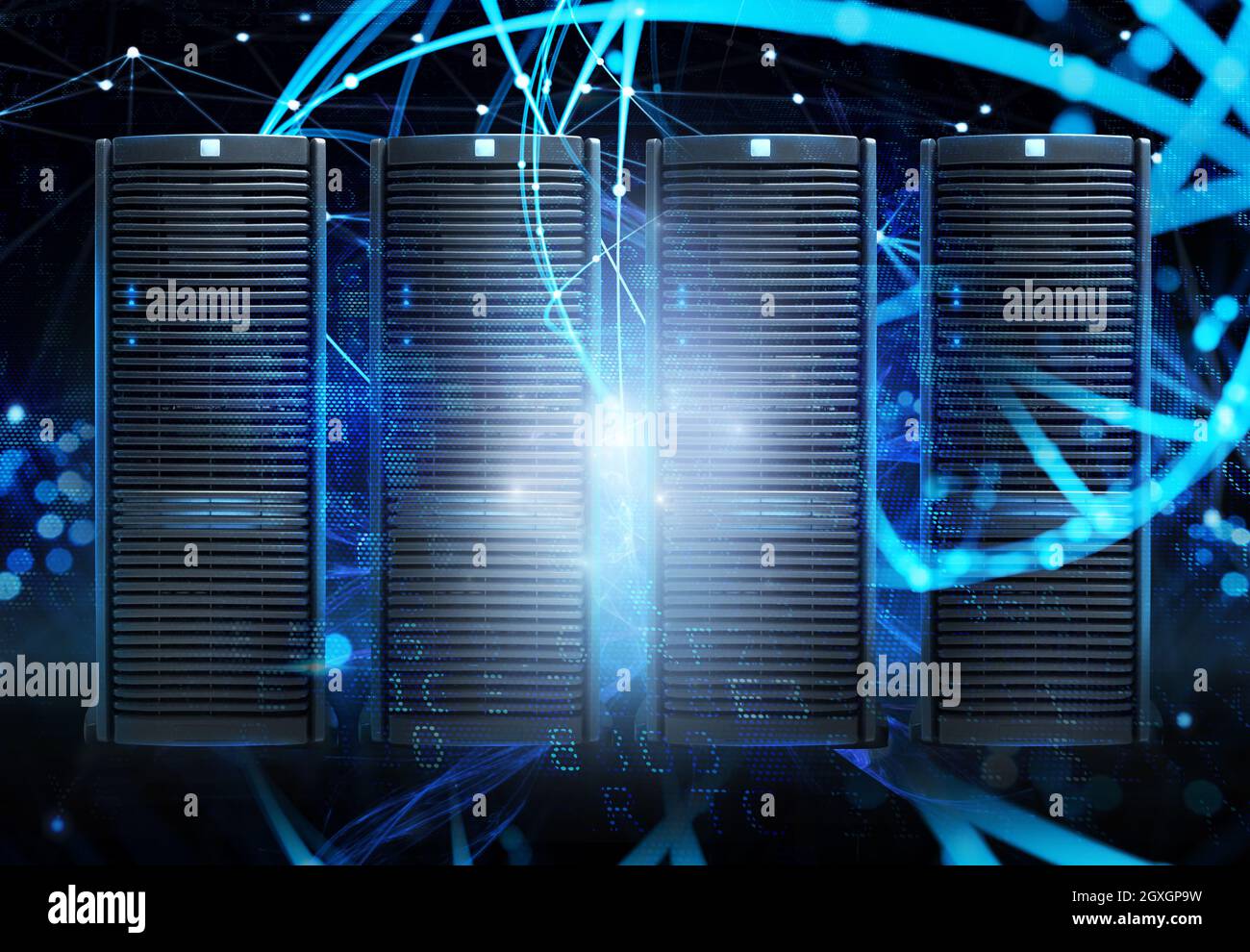 Four database servers in a dark background Stock Photo - Alamy