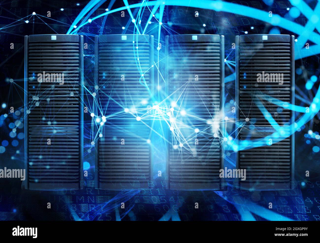 Four database servers in a dark background Stock Photo - Alamy