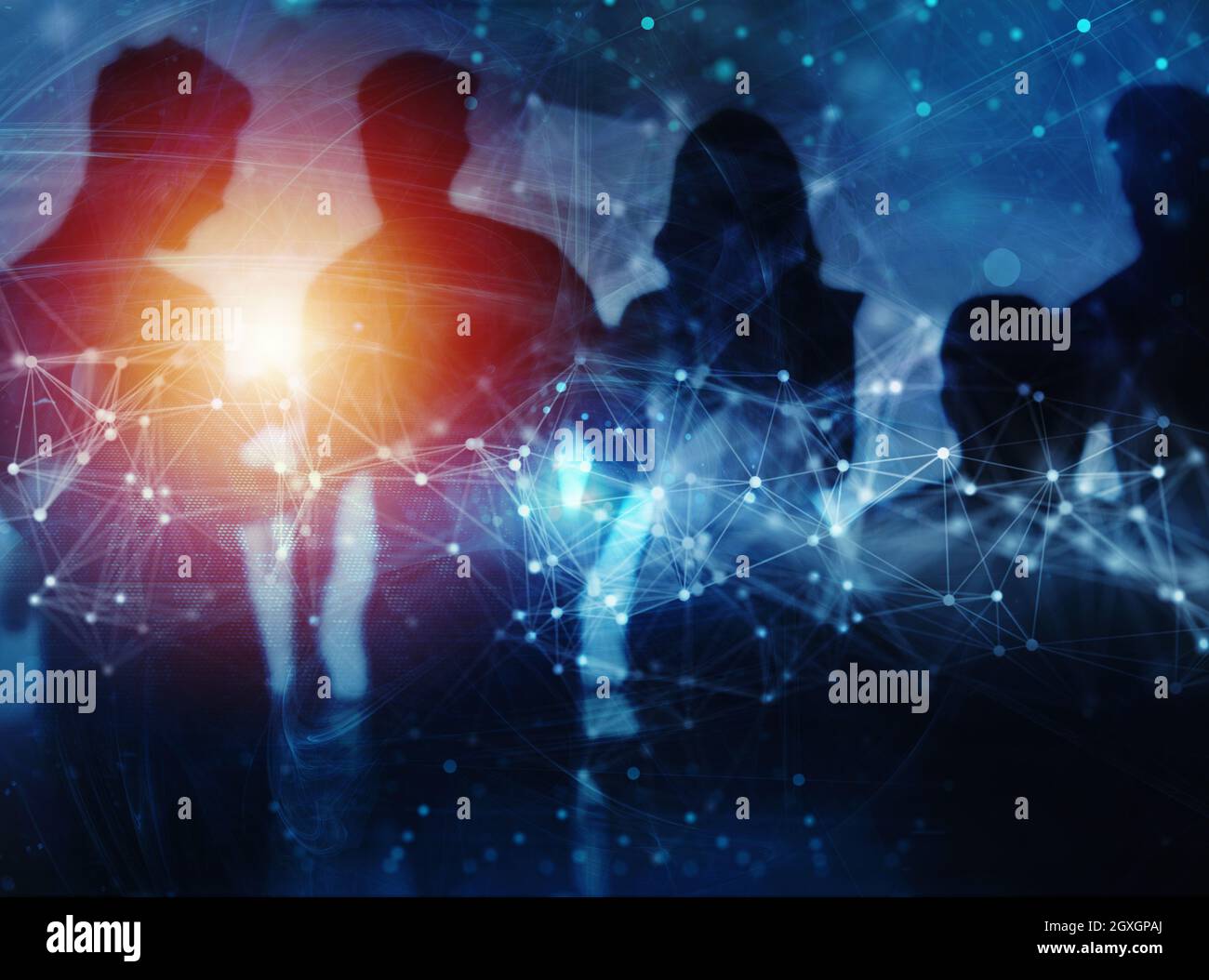 Business people collaborate together in a modern office. Internet connection effects. Double ...