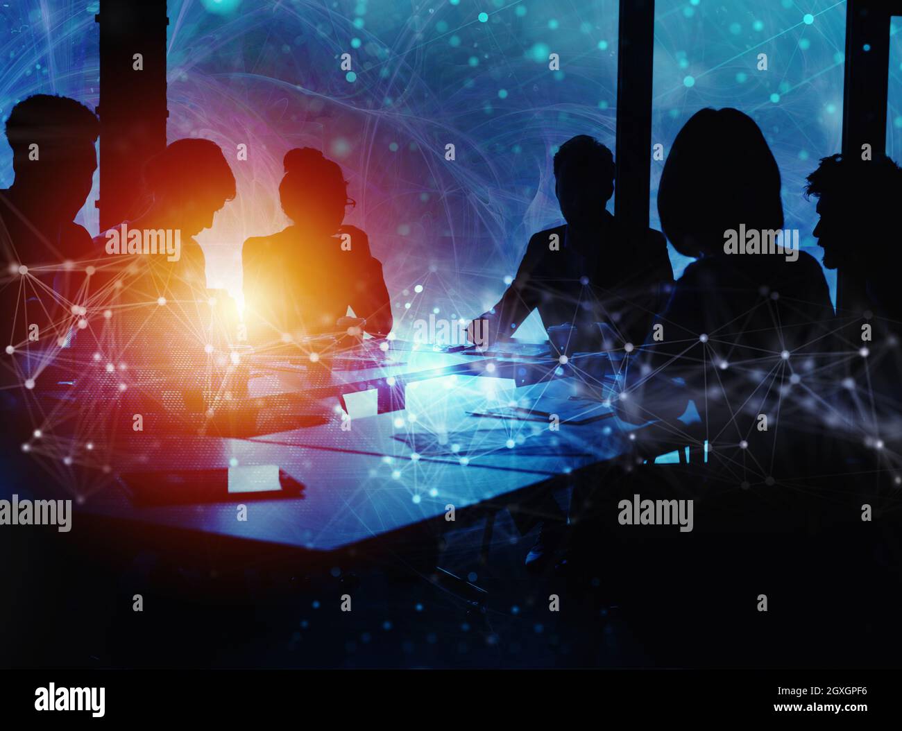 Business people collaborate together in a modern office. Internet ...