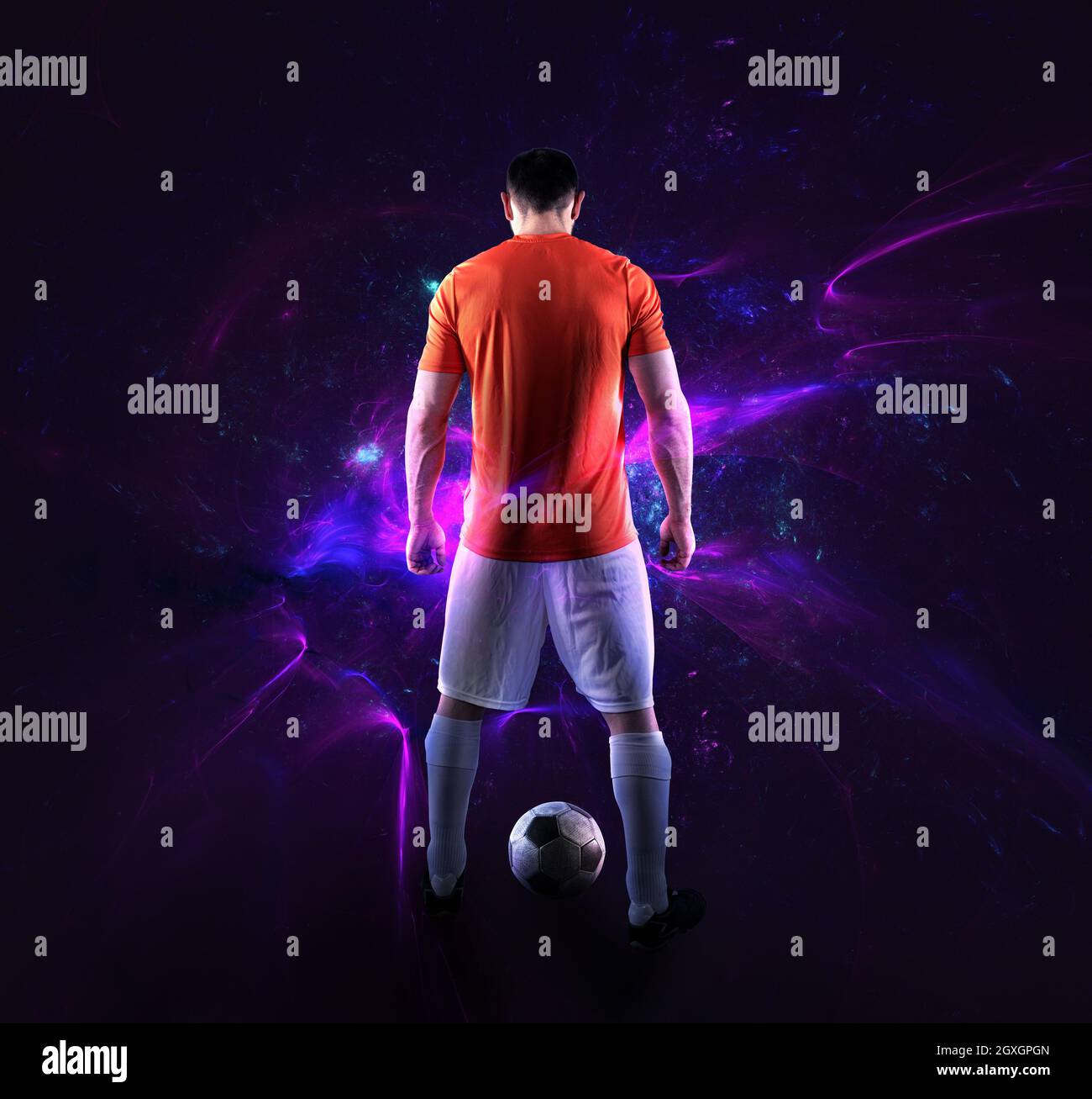 Football scene with soccer player in front of a futuristic internet ...