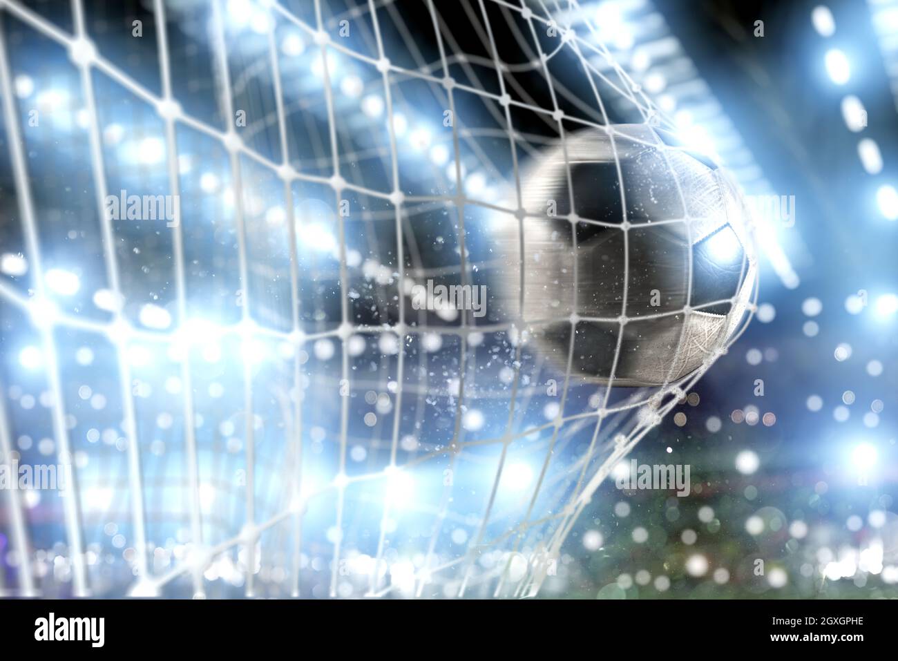Ball scores a goal on the net in a football match Stock Photo - Alamy
