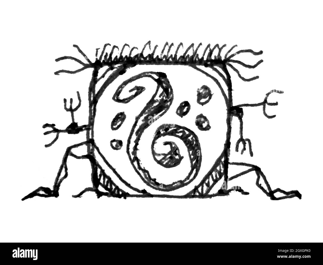 Front view weird fantasy monster sketchy drawing isolated on white ...