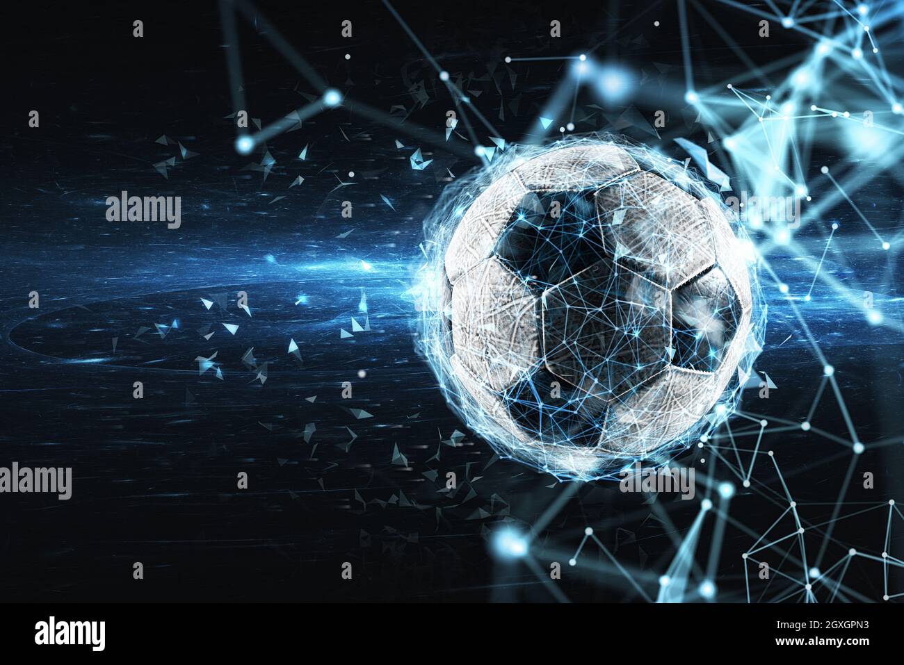 Soccer ball with digital internet network effect. Concept of digital ...