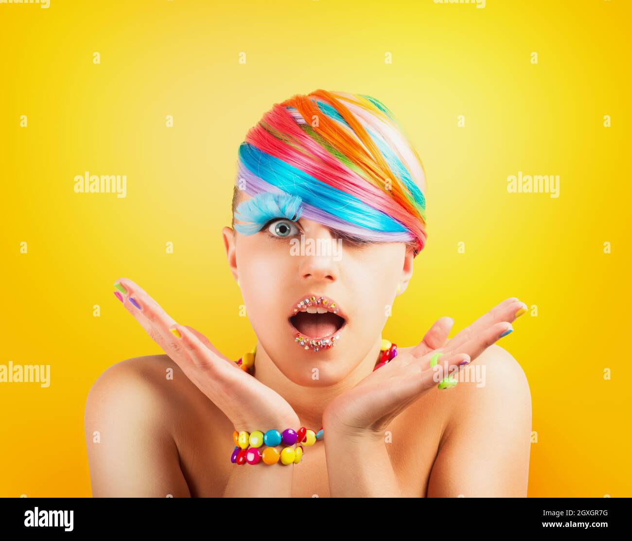 Colorful fashion makeup with rainbow color accessories Stock Photo - Alamy