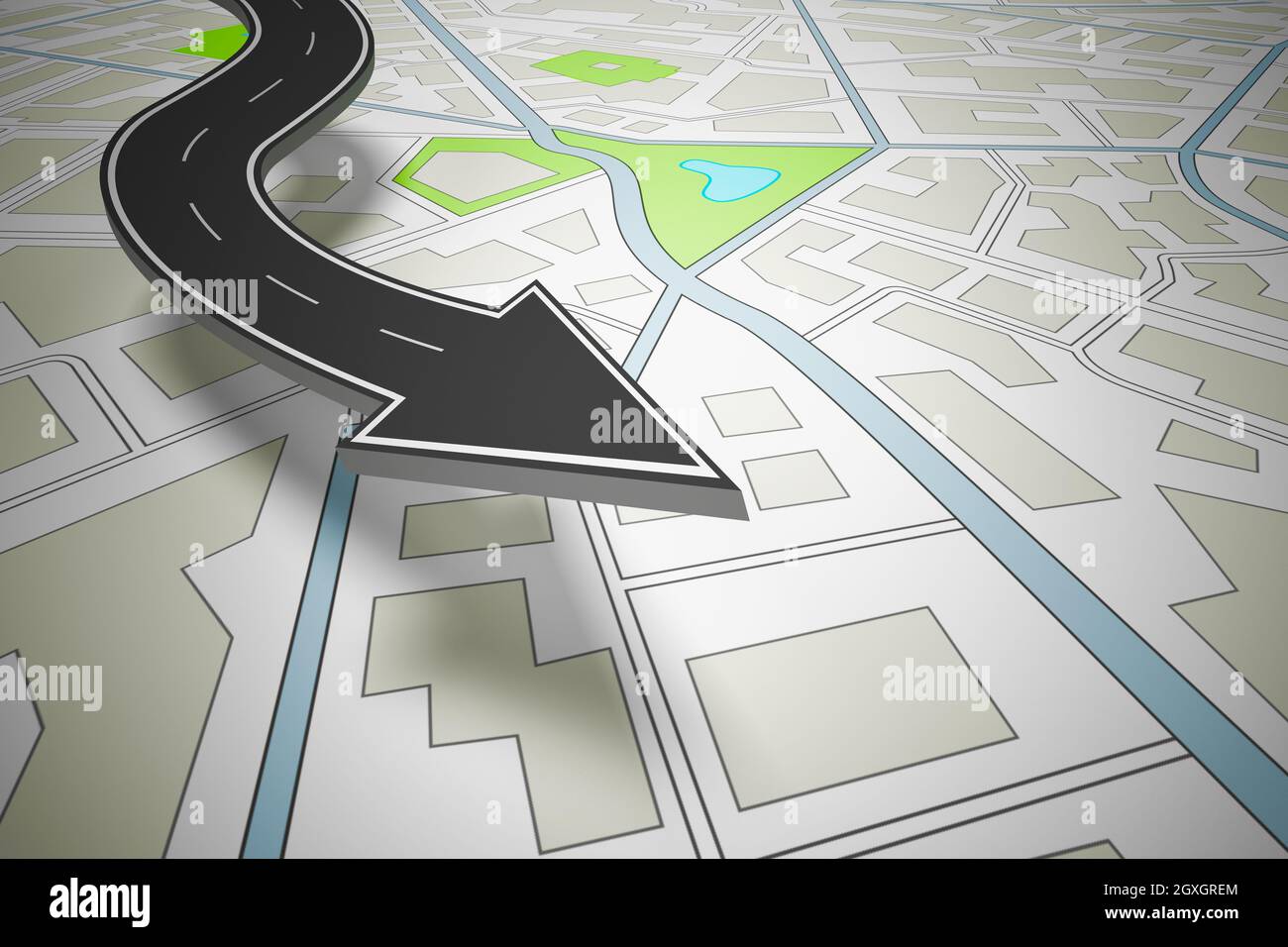 Concept of road navigation with a city map. 3D Rendering Stock Photo ...