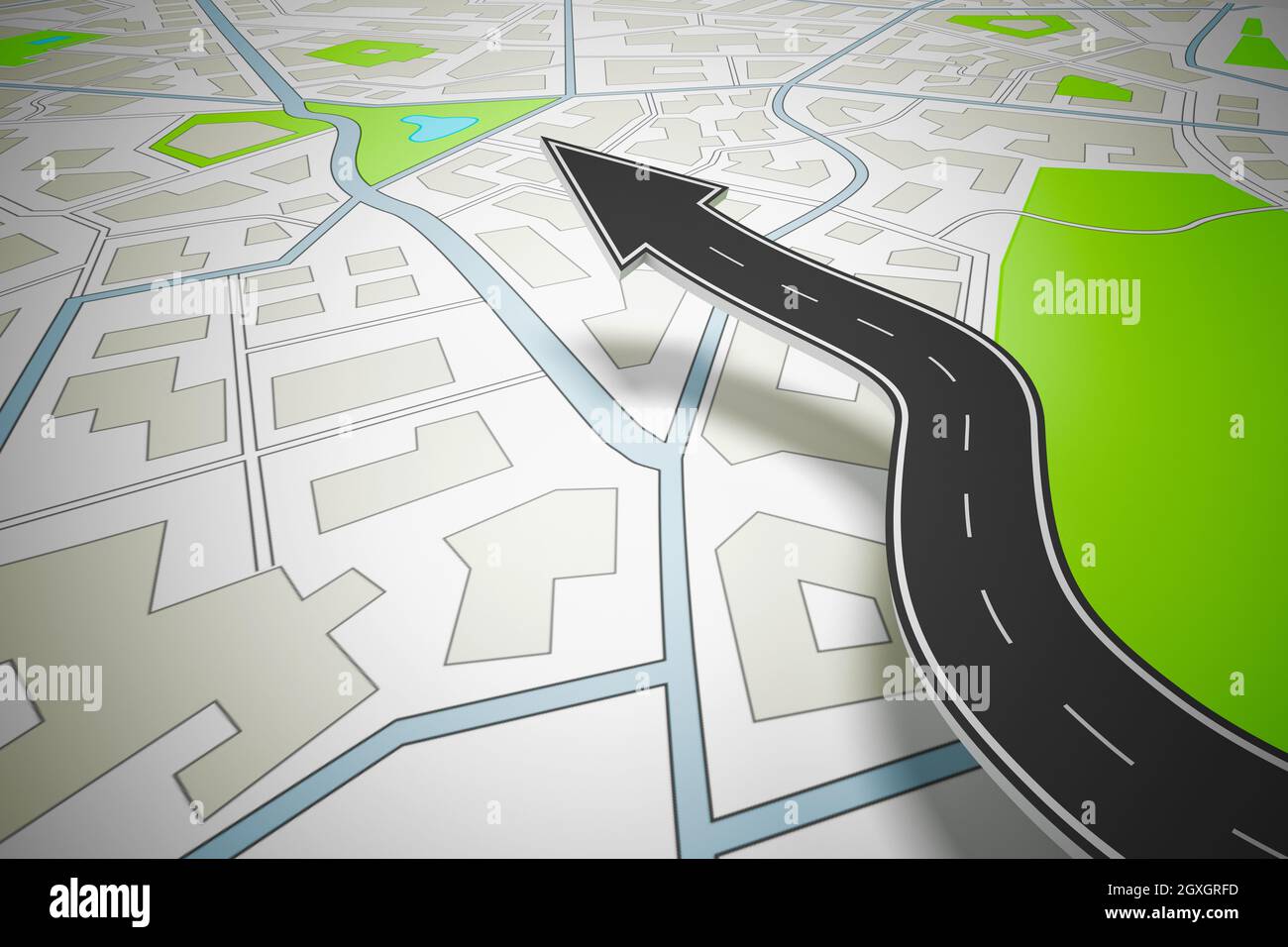 Concept of road navigation with a city map. 3D Rendering Stock Photo ...