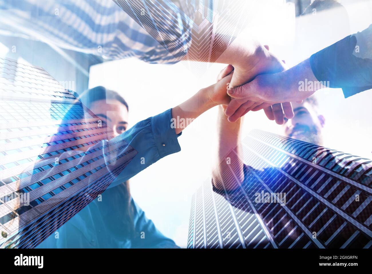 Young people collaborate together. Double exposure effects Stock Photo ...