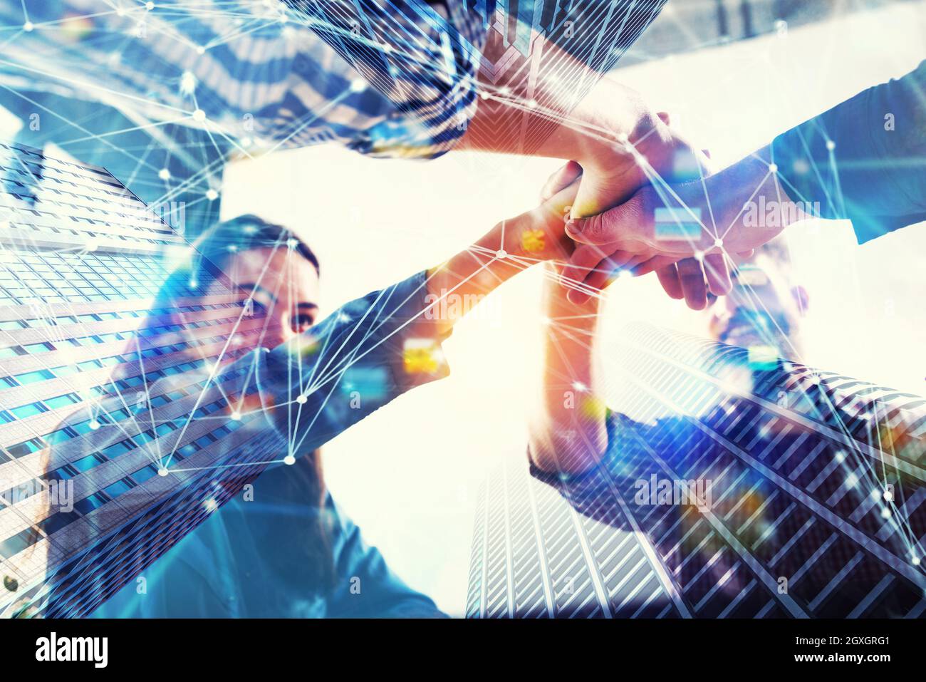 Business people collaborate together. Double exposure effects Stock ...