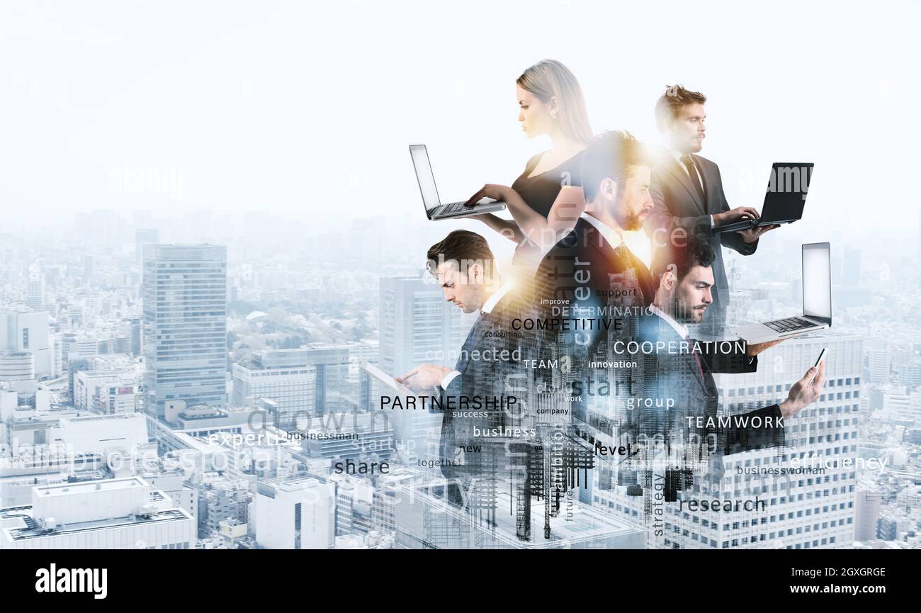 Abtract futuristic composition of team of people at work. concept of ...