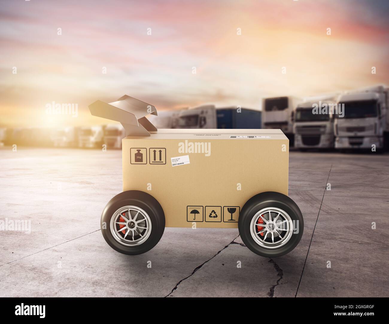 Concept of quick priority delivery with a fast cardboard box Stock ...