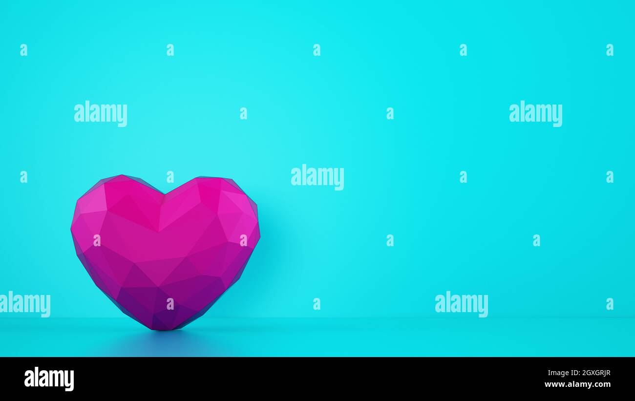 3D model of a faceted heart in contrast of color with the background ...