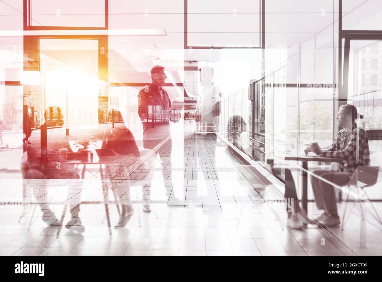 Business people working in the modern office. Double exposure effects ...