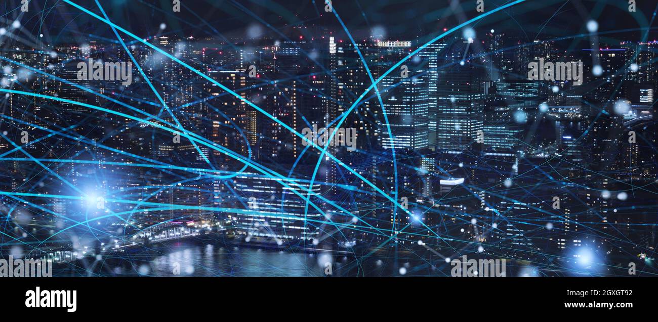 Fast connection transmission in the city at night. Concept of social ...