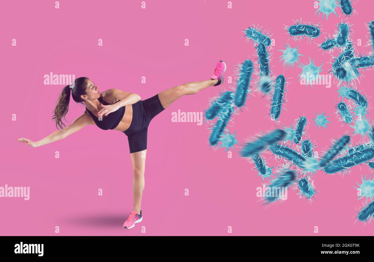 Fight with kick against bacteria and diseases Stock Photo - Alamy