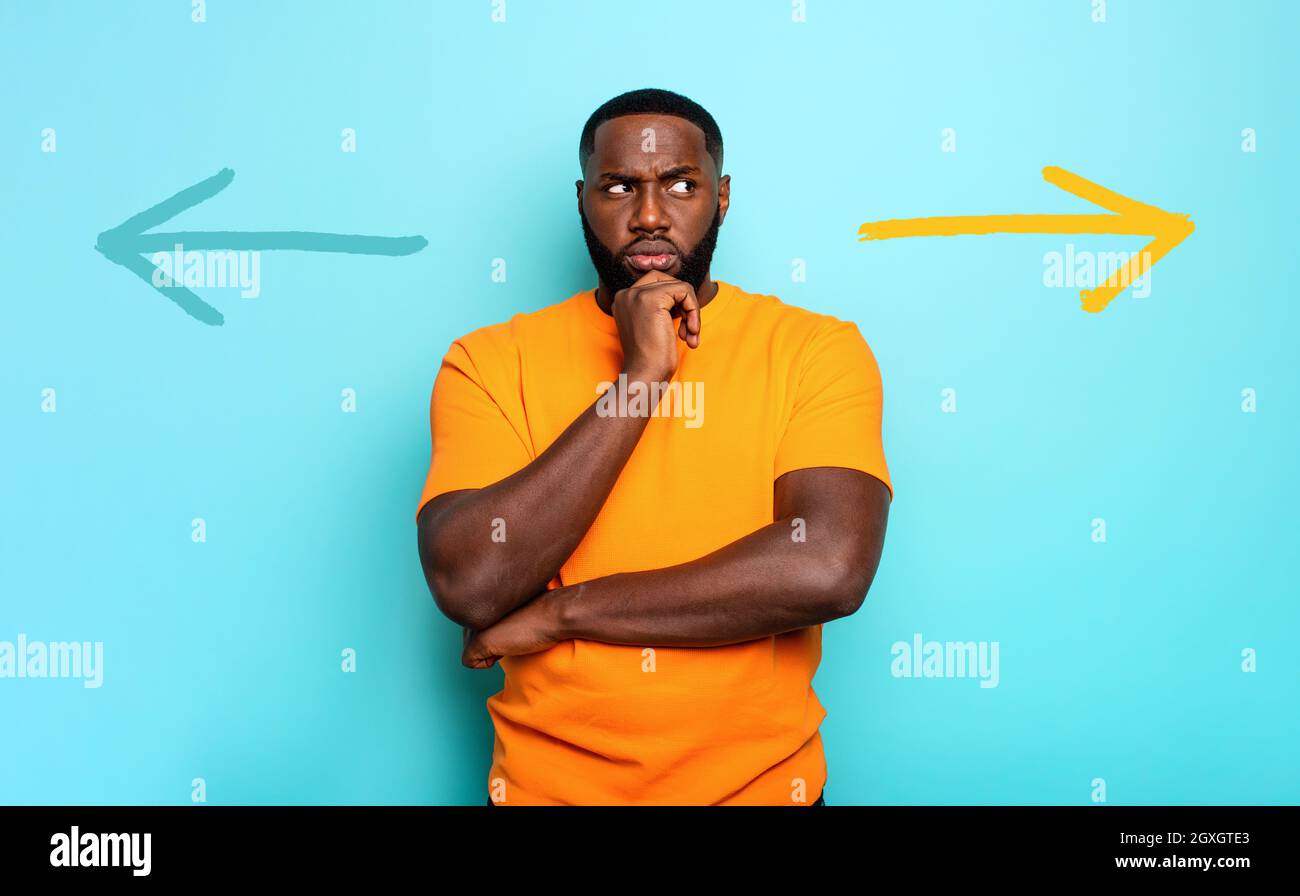 Man have to choose the right arrow to follow. Concept of options ...