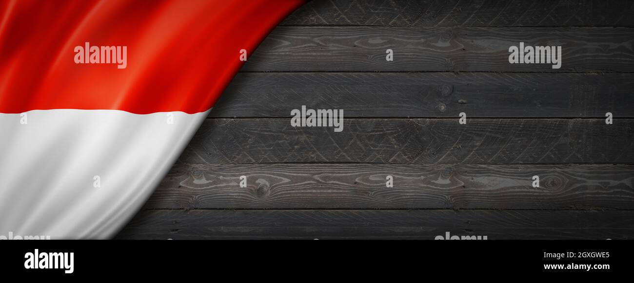 Monaco flag on black wood wall. Horizontal panoramic banner Stock Photo ...