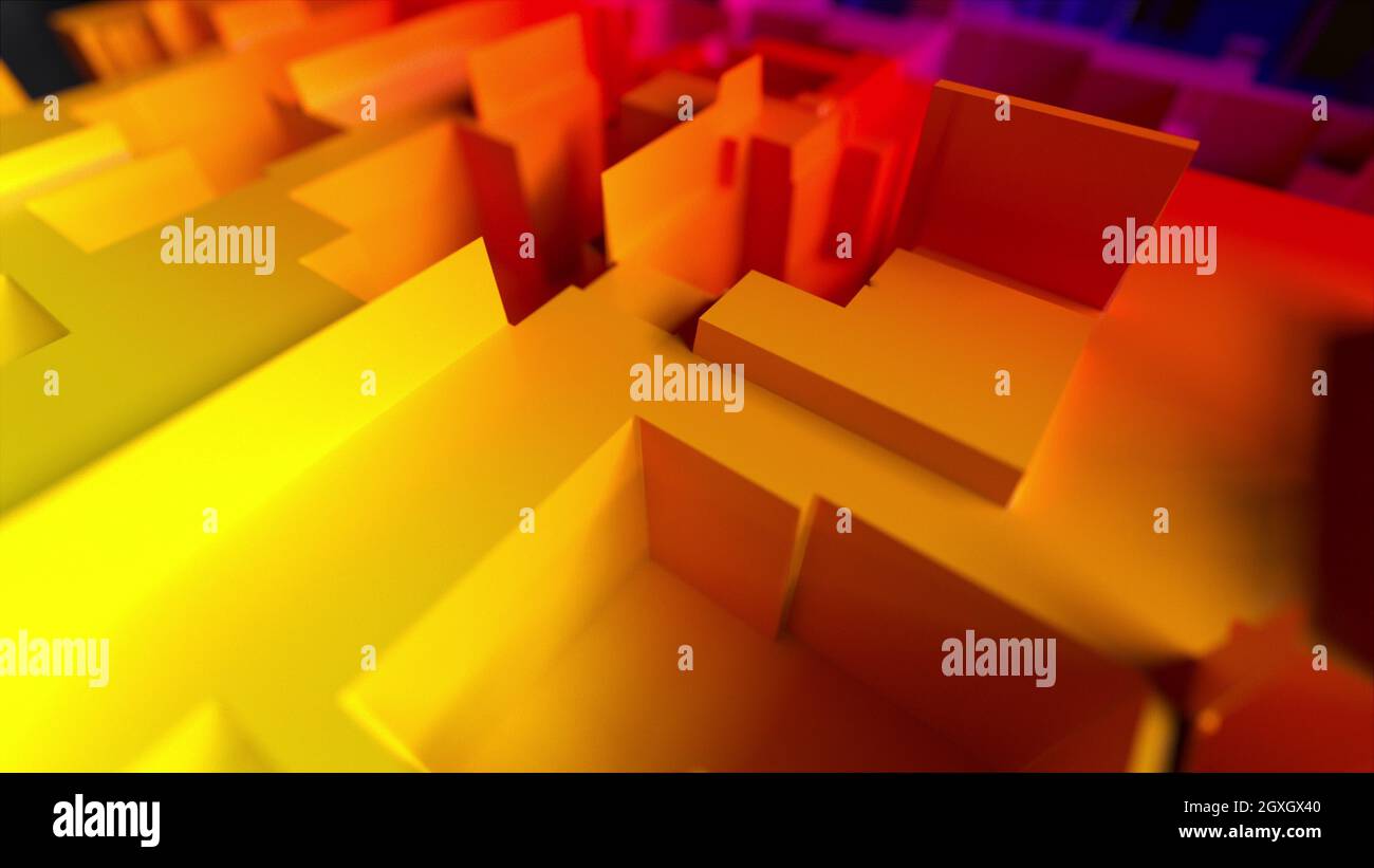 Creative 3d render scheme from blocks various shapes and complex ...