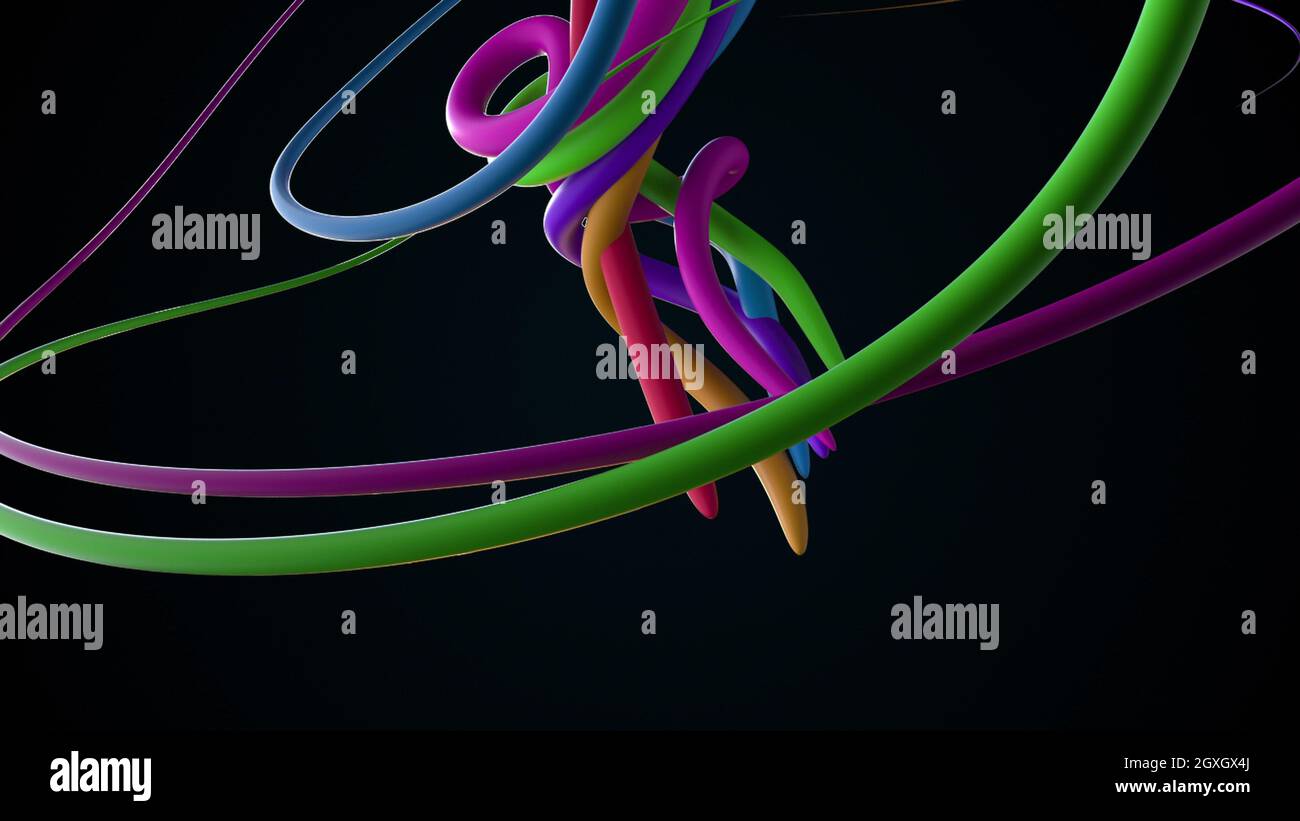 Tangled 3d render technology cords in technological connection. Ring ...