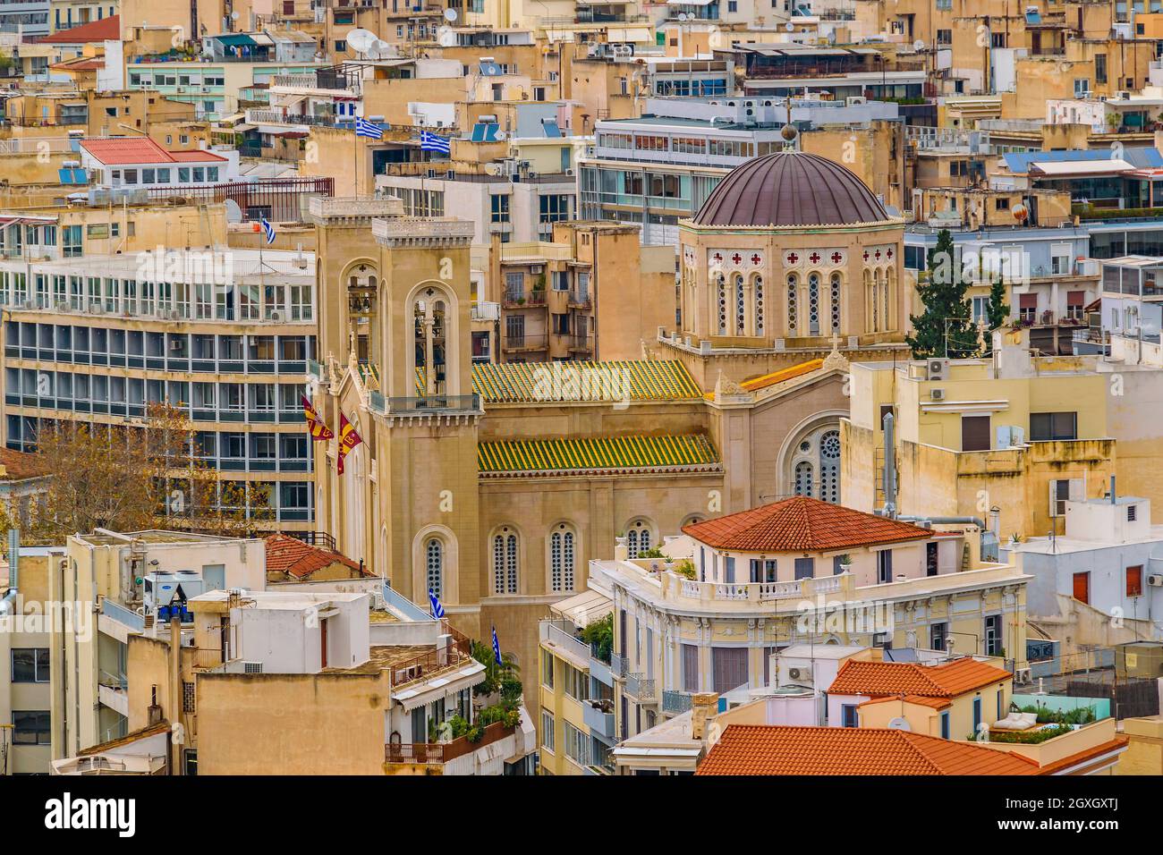 Aerial view cityscape of athens from top of philopappos hill, a famous ...