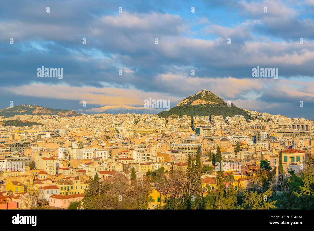 Aerial view cityscape of athens from top of philopappos hill, a famous ...