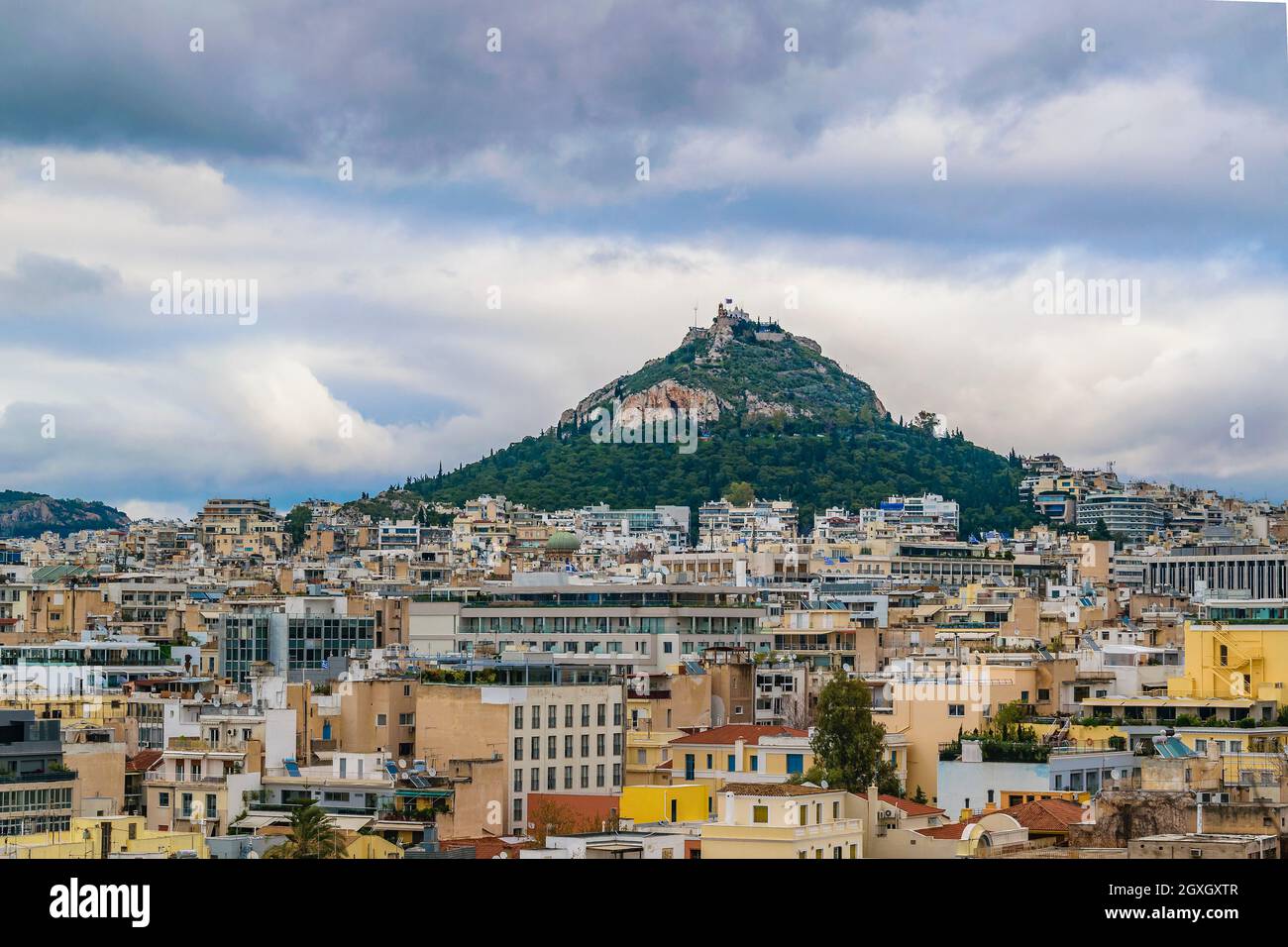 Aerial view cityscape of athens from top of philopappos hill, a famous ...