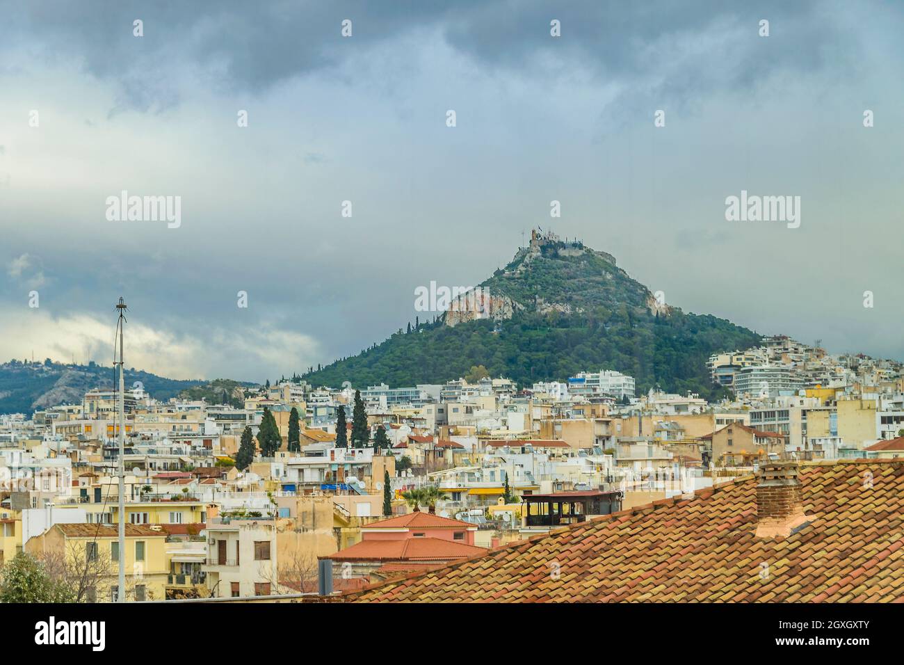 Aerial view cityscape of athens from top of philopappos hill, a famous ...