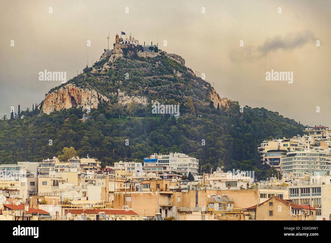 Aerial view cityscape of athens from top of philopappos hill, a famous ...