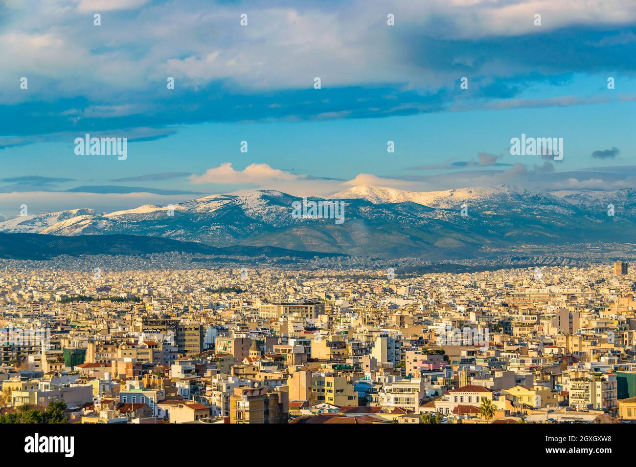 Aerial view cityscape of athens from top of philopappos hill, a famous ...
