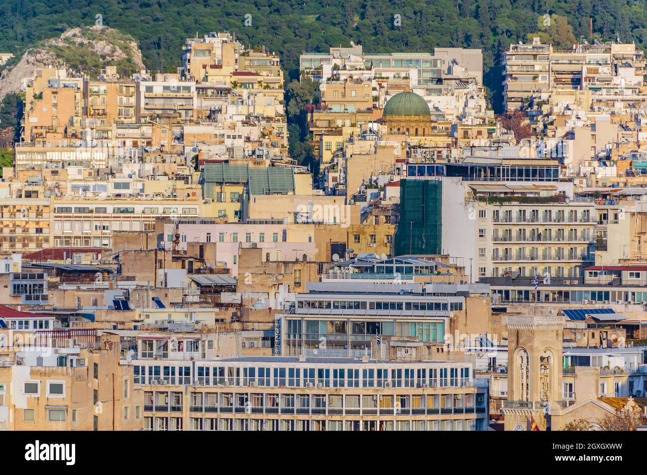 Aerial view cityscape of athens from top of philopappos hill, a famous ...