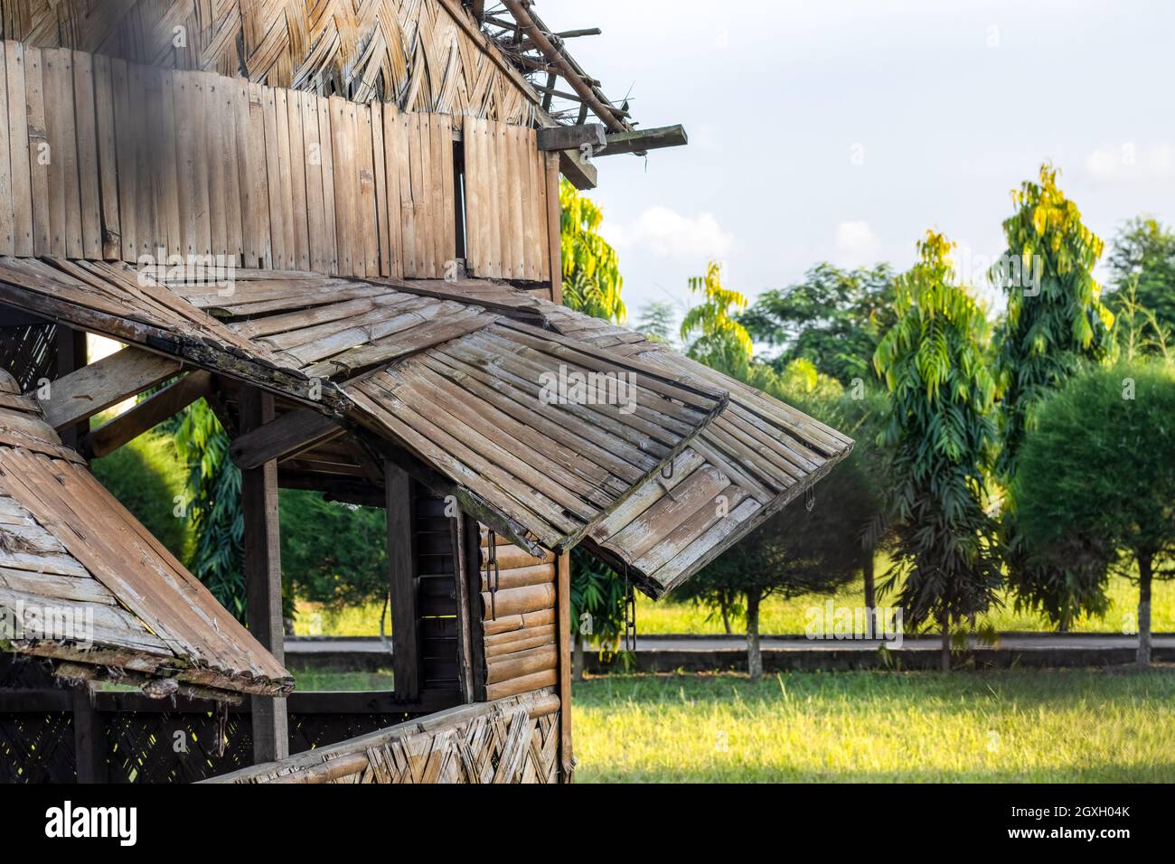 Old abandoned broken bamboo house close view on a village Stock Photo ...
