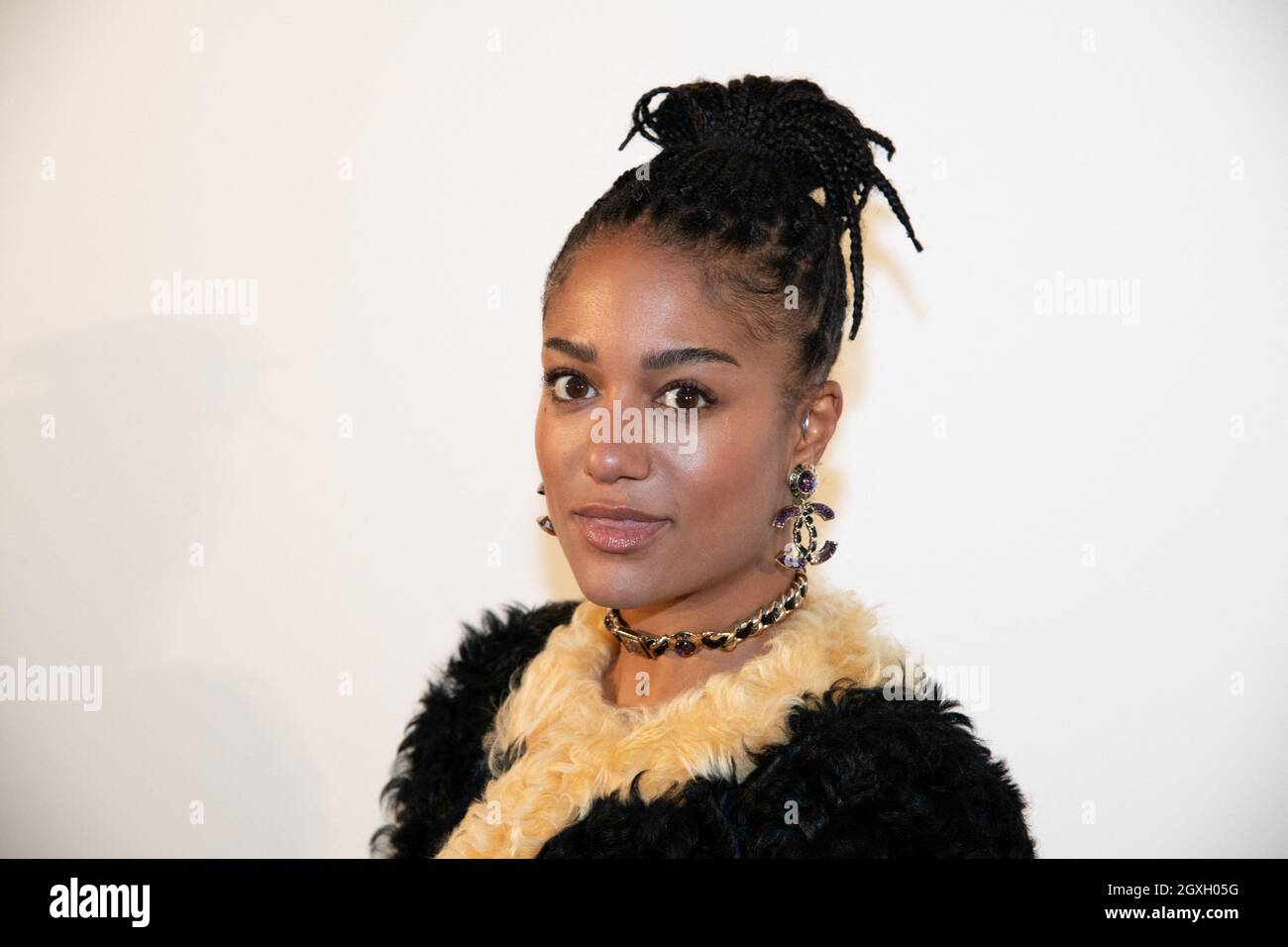 Singer Lary attends the Chanel Womenswear Spring/Summer 2022 show as ...