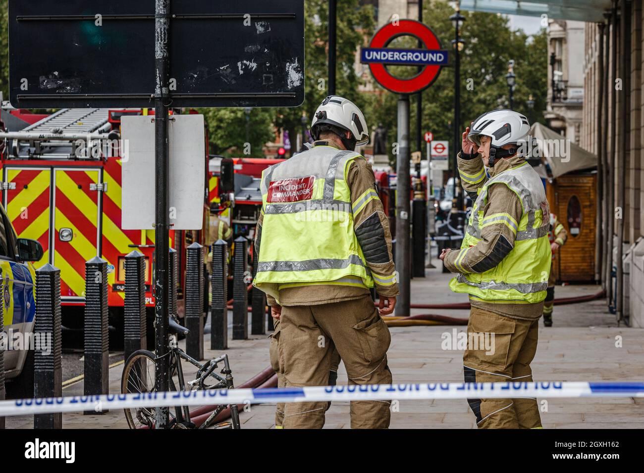 Fire Fighters at Westminster Tube Station after a fire was reported at ...