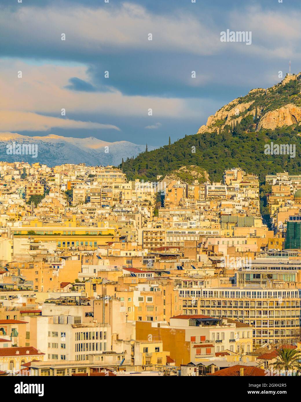 Aerial view cityscape of athens from top of philopappos hill, a famous ...