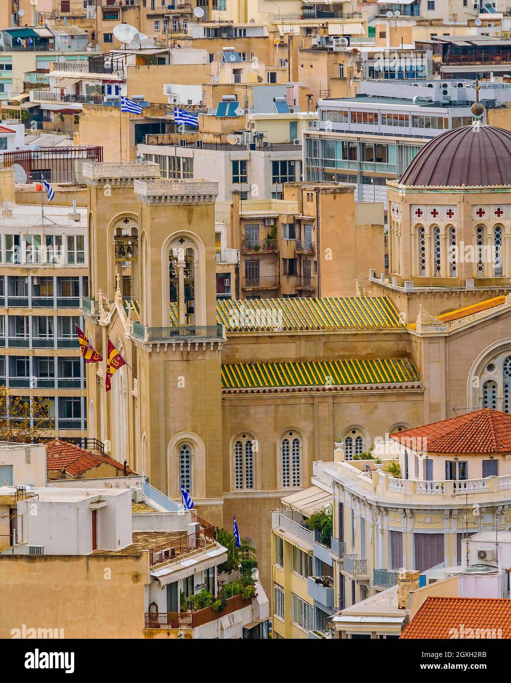 Aerial view cityscape of athens from top of philopappos hill, a famous ...