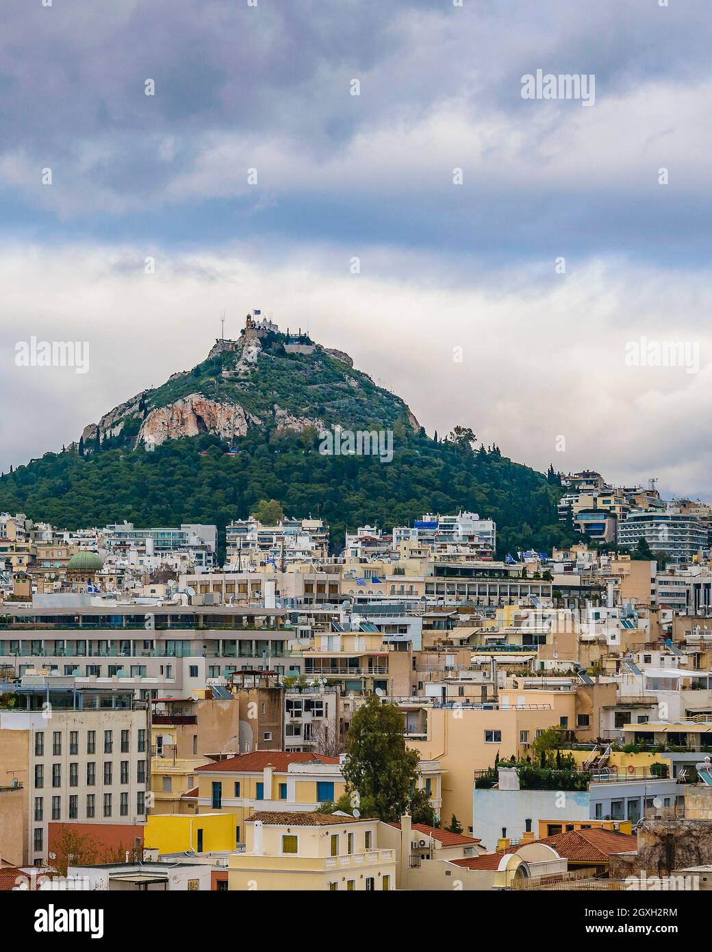 Aerial view cityscape of athens from top of philopappos hill, a famous ...