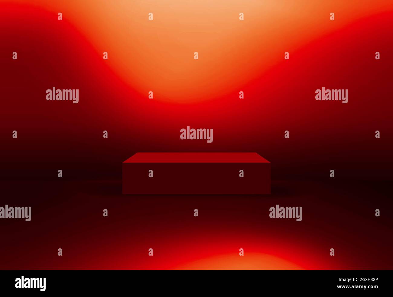 cubical stage in light on red theme background. 3d illustration Stock ...