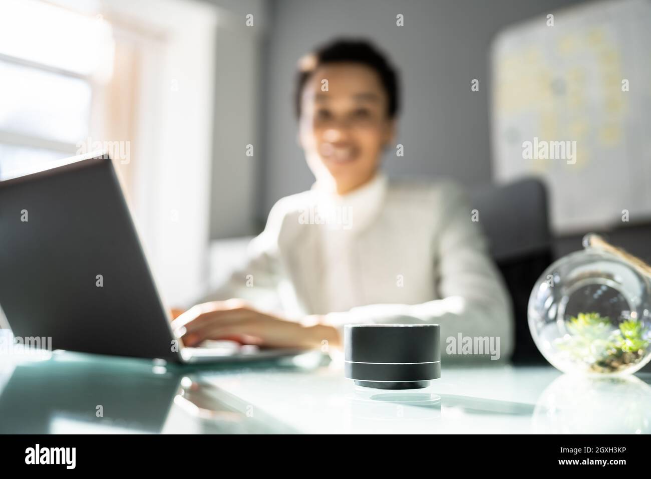 Smart Speaker Voice Assistant In Office. Business Automation Stock ...