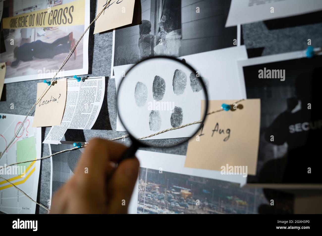 Police Inspection Looking For Clues On Investigation Board Stock Photo ...