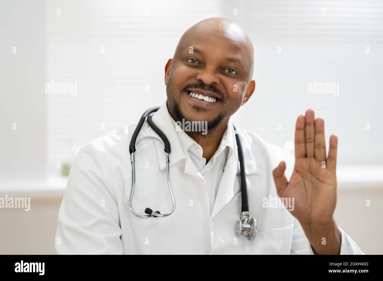 African American Doctor With Stethoscope At Healthcare Lab Stock Photo ...