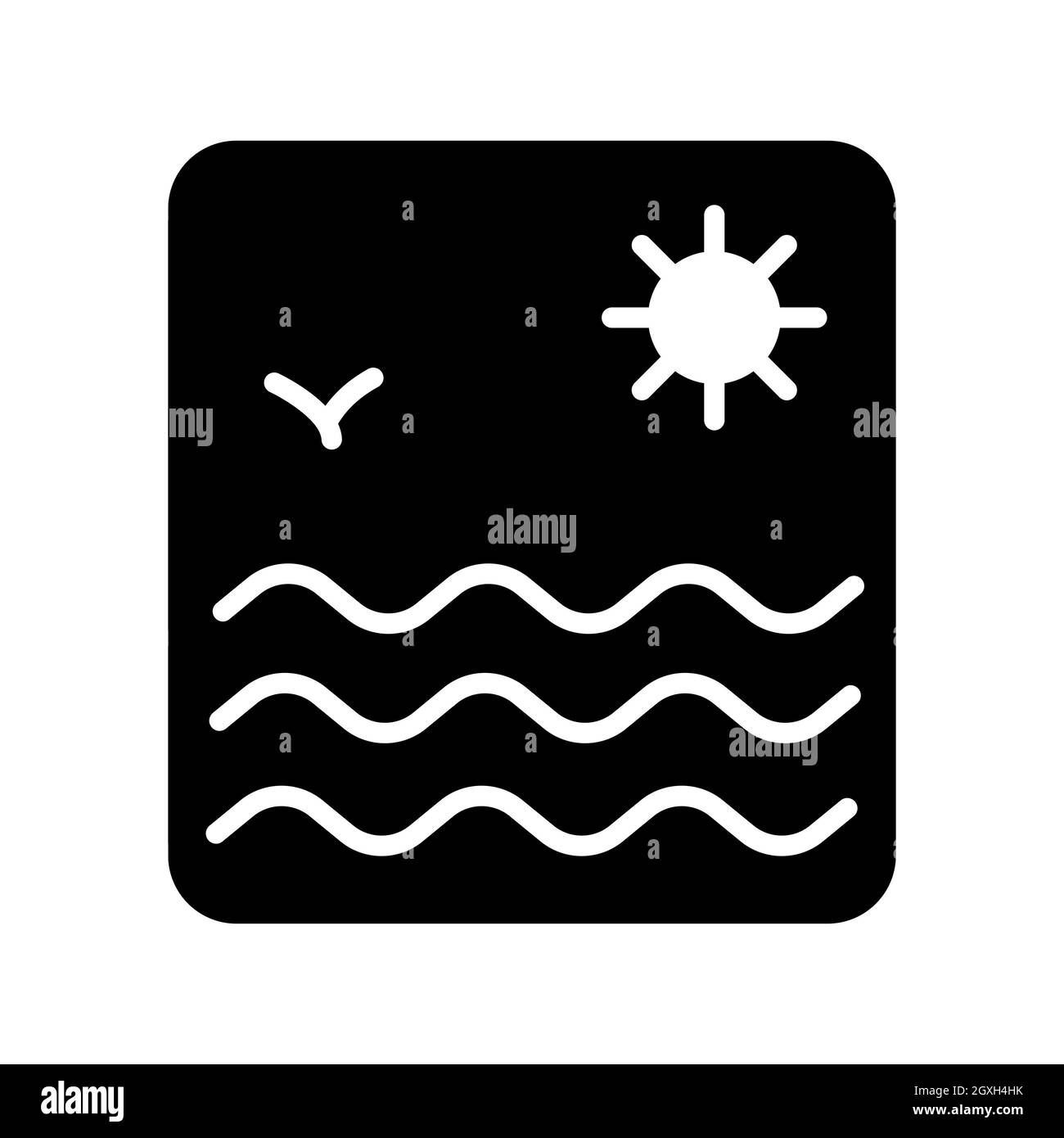 Sea waves and sun flat vector glyph icon. Summer sign. Graph symbol for ...