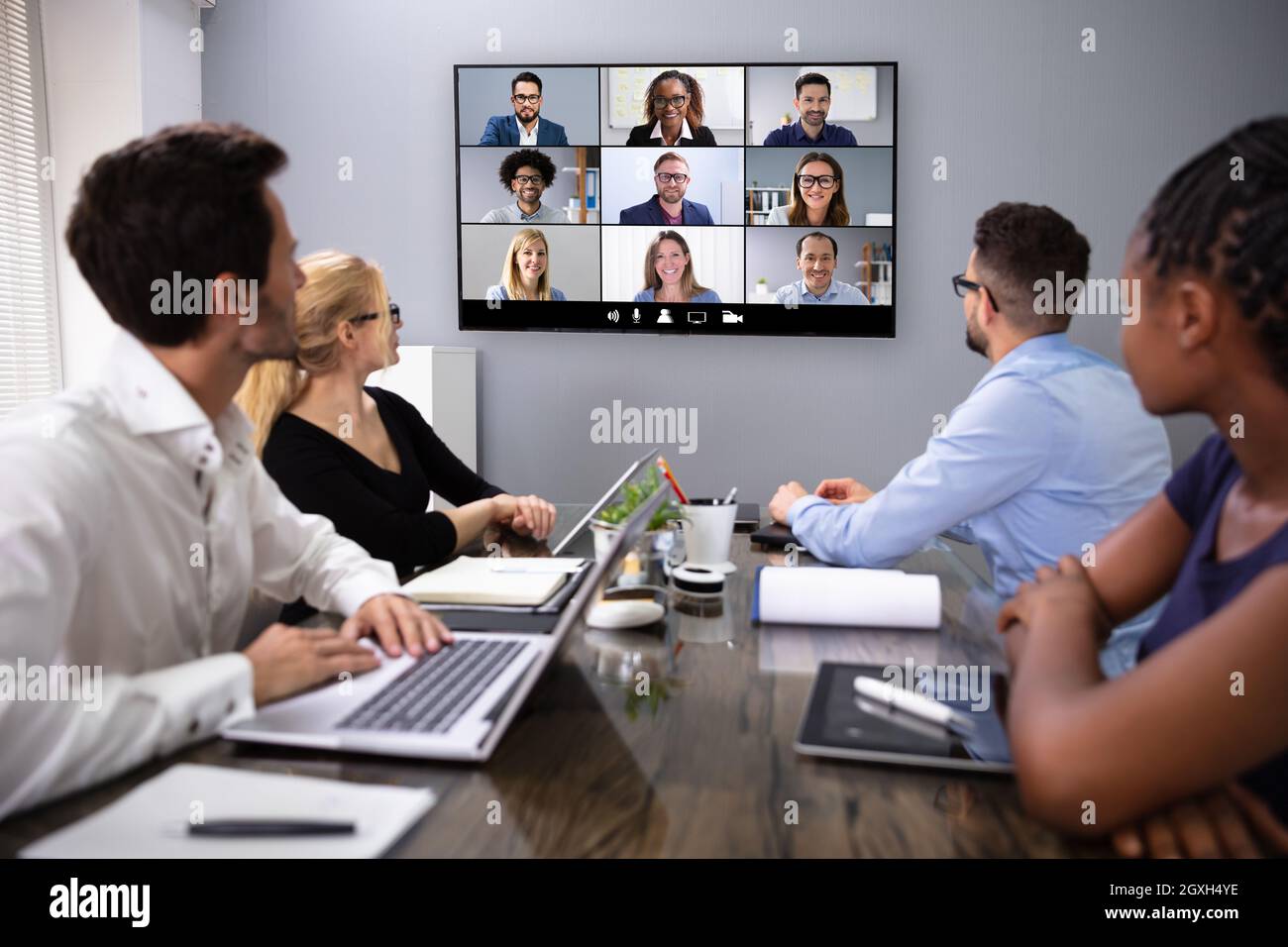 Business Video Conference Call In Meeting Room Stock Photo - Alamy