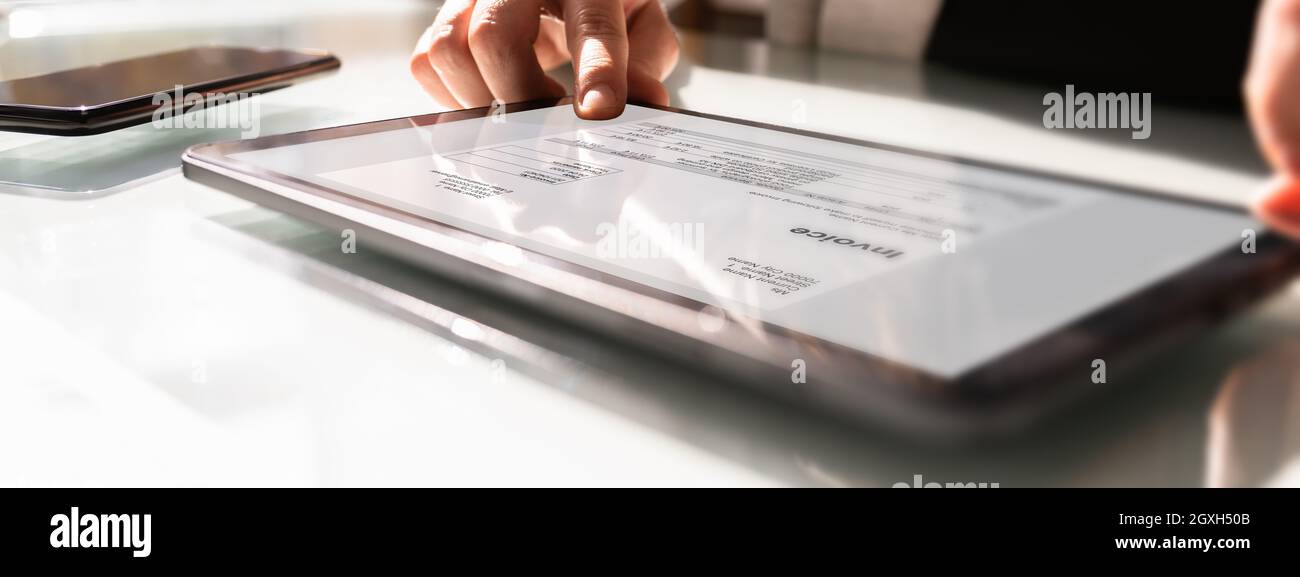 Accountant Female Using E Invoice Software. Electronic Tax Bill Stock ...