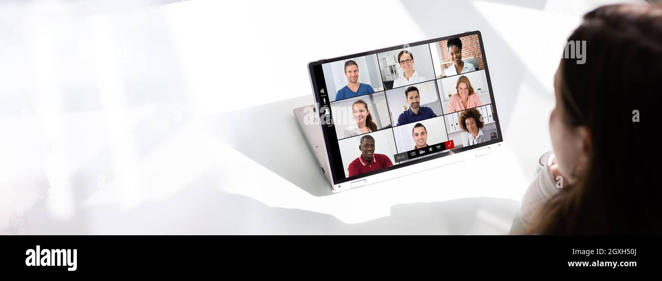 Online Digital Video Conference Webinar On Screen Stock Photo - Alamy