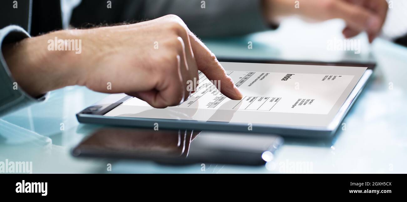 Electronic Invoice Accountant Software At Desk. Tax Audit Stock Photo ...