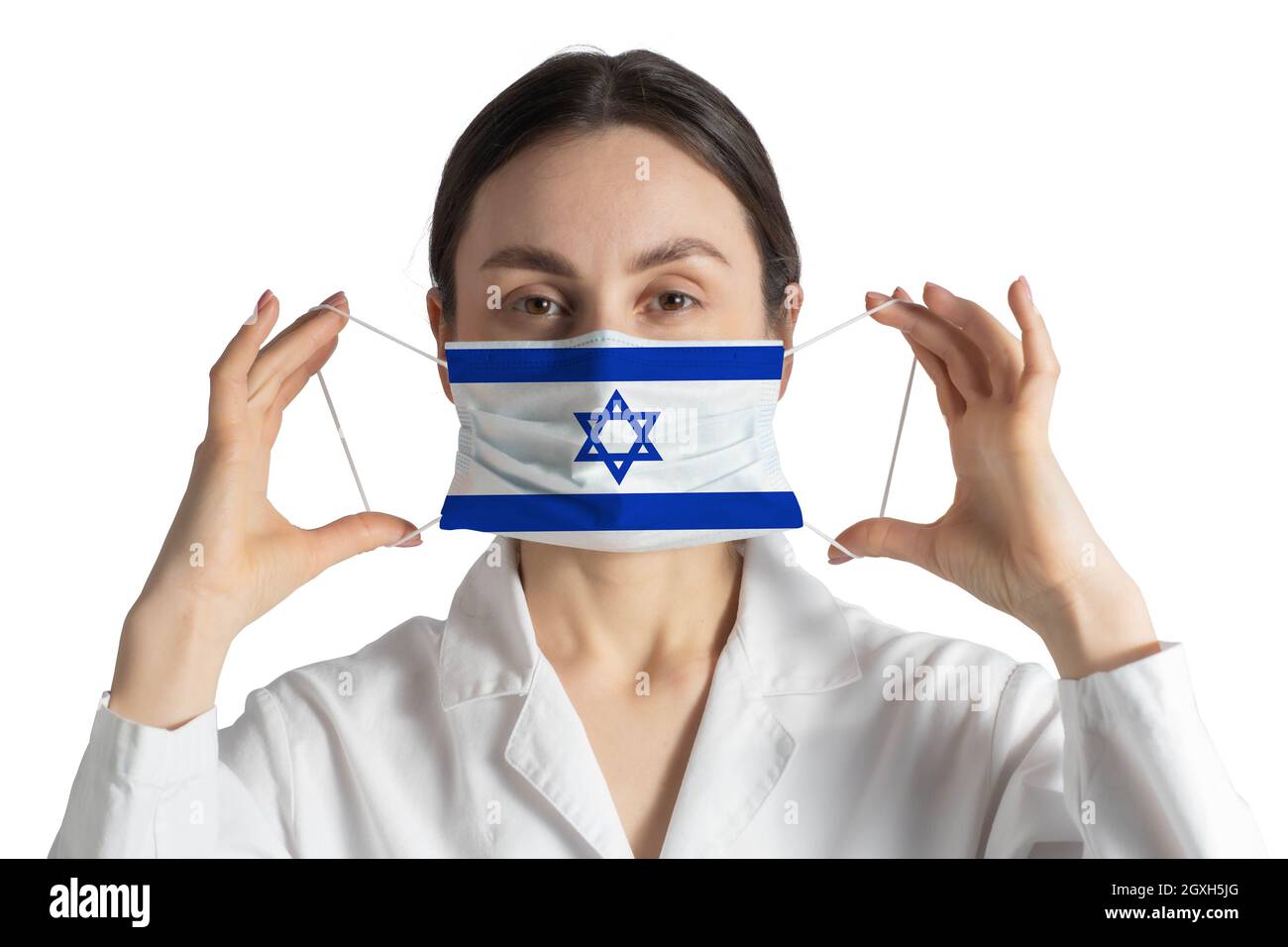 Respirator with flag of Israel Doctor puts on medical face mask ...